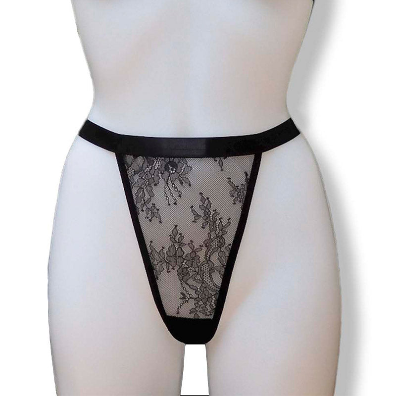 Schwarzer High-Waist String aus Spitze | handmade Lingerie – fishbelly Berlin